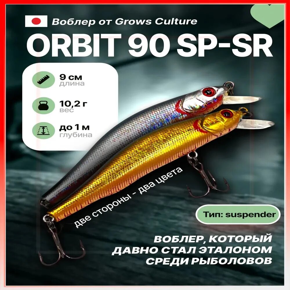 Мелководный воблер для твичинга Orbit 90 SP-SR Grows Culture. Суспендер. На щуку, окуня и ночного судака. 9см, 10.2гр, 0.5-1.2м 00130 37-3