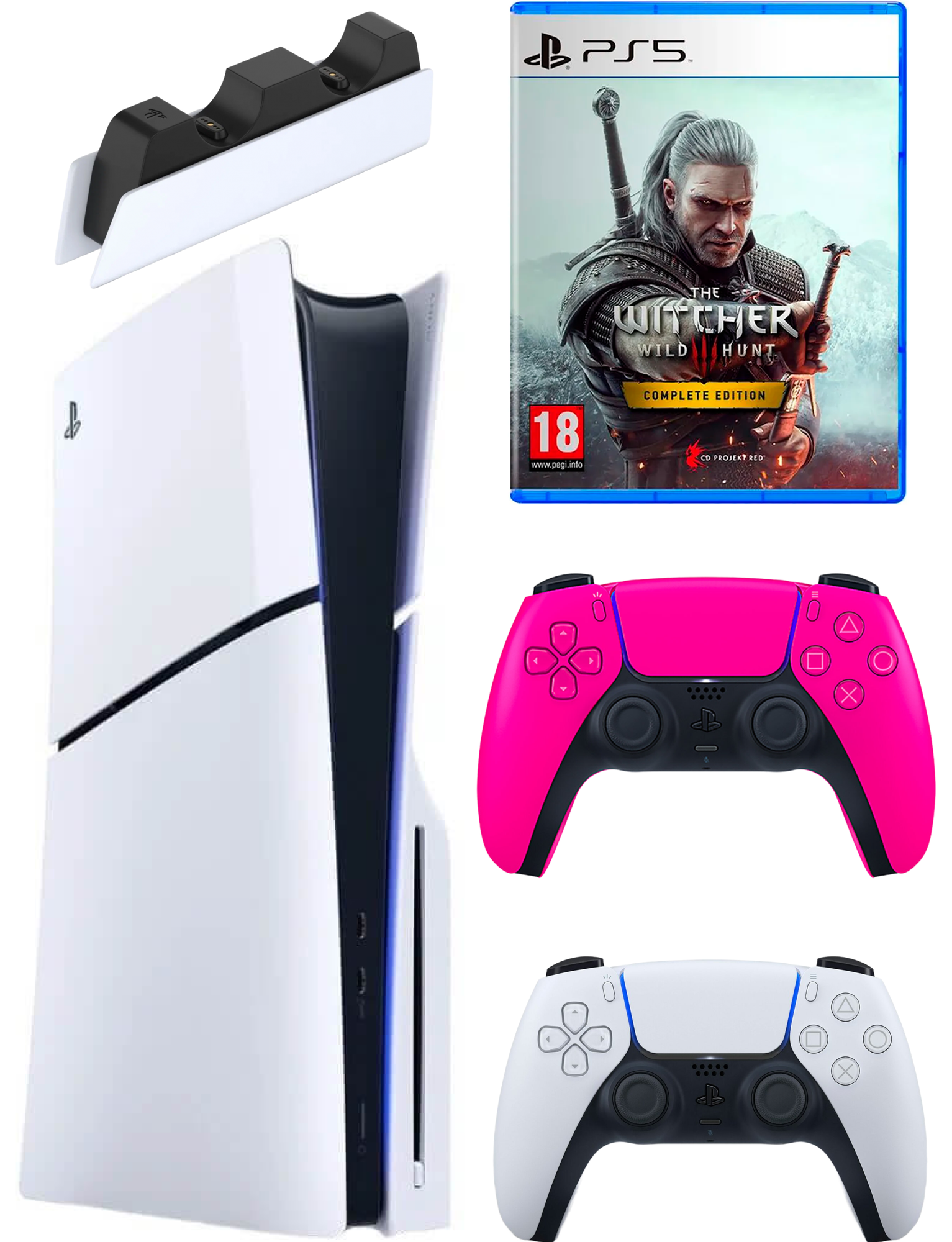 Игровая приставка Sony PS 5 Slim,1ТБ(с дисководом) +2-ой геймпад+Зарядная станция+The Witcher 3 : Wild Hunt
