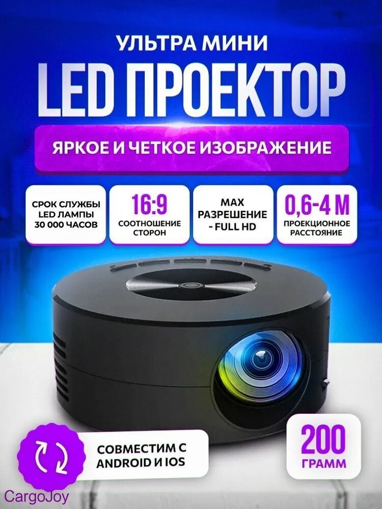 Гобо-проектор, черный, LED, для домашнего кинотеатра, Android и IOS, 200 грамм
