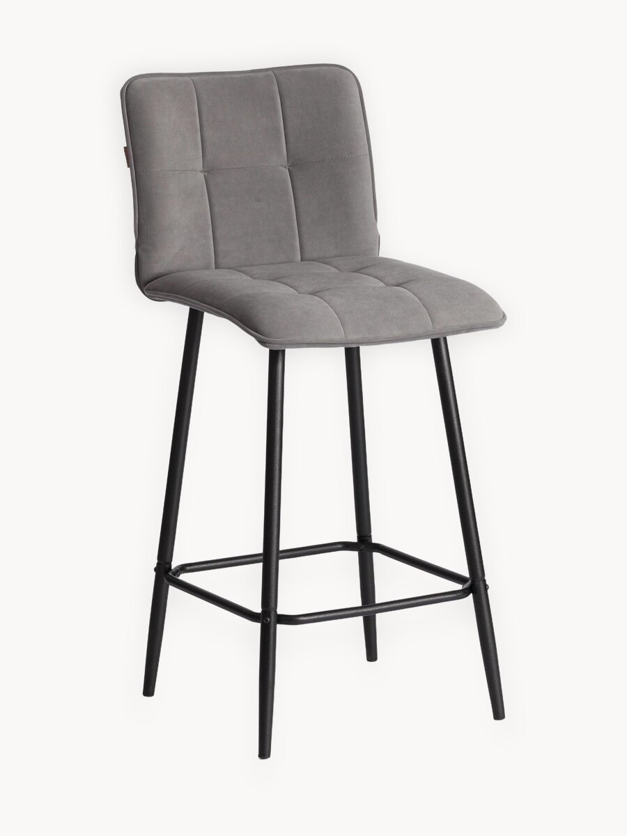 Полубарный стул со спинкой TetChair Bari(Бари) мягкое сиденье, велюр серый с подножкой