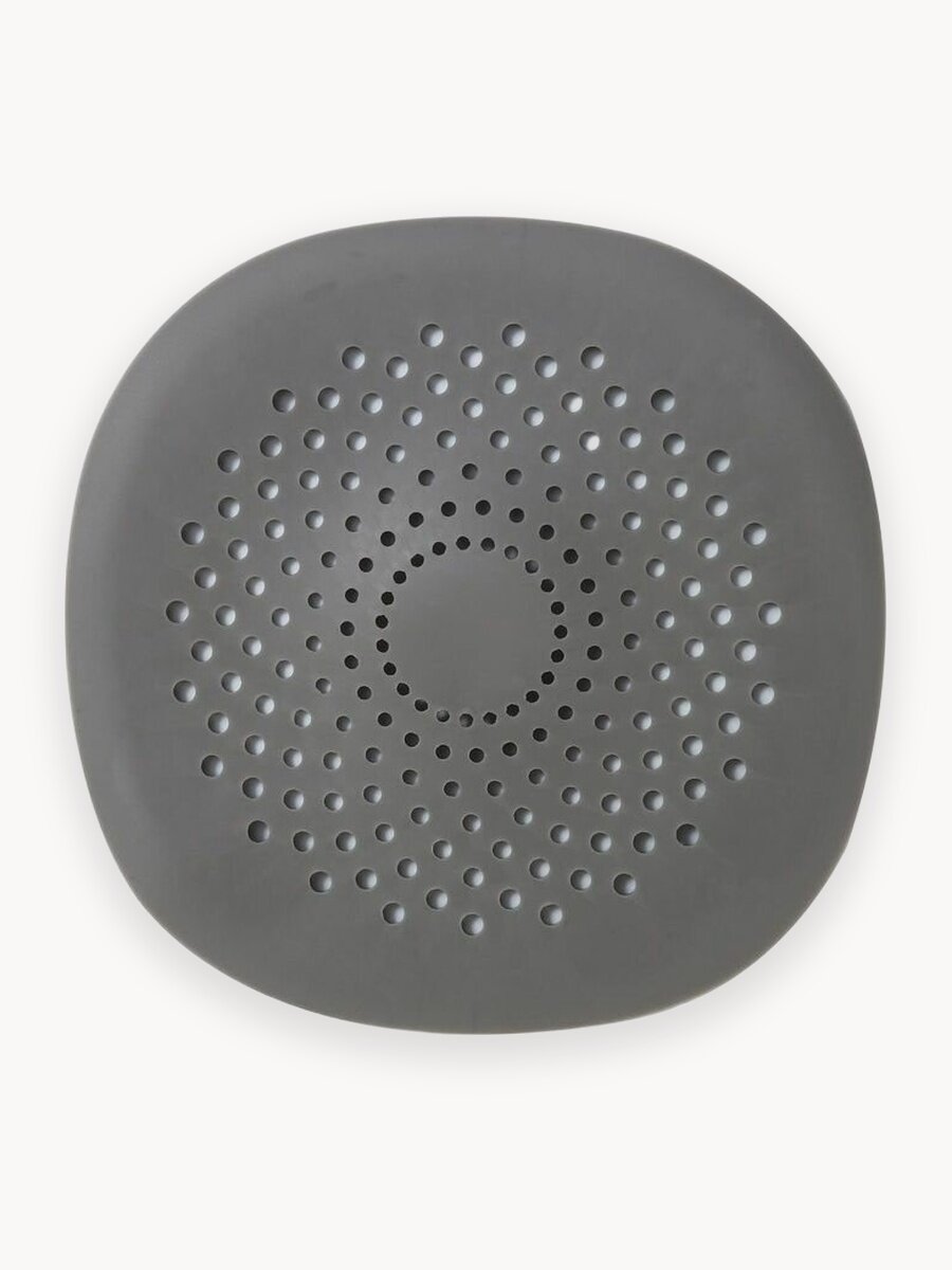 Силиконовая сетка-решетка для слива раковины, ванной и душевой на присосках 14см х 14см, серый; Фильтр улавливатель волос и отходов на кухне и в душе.