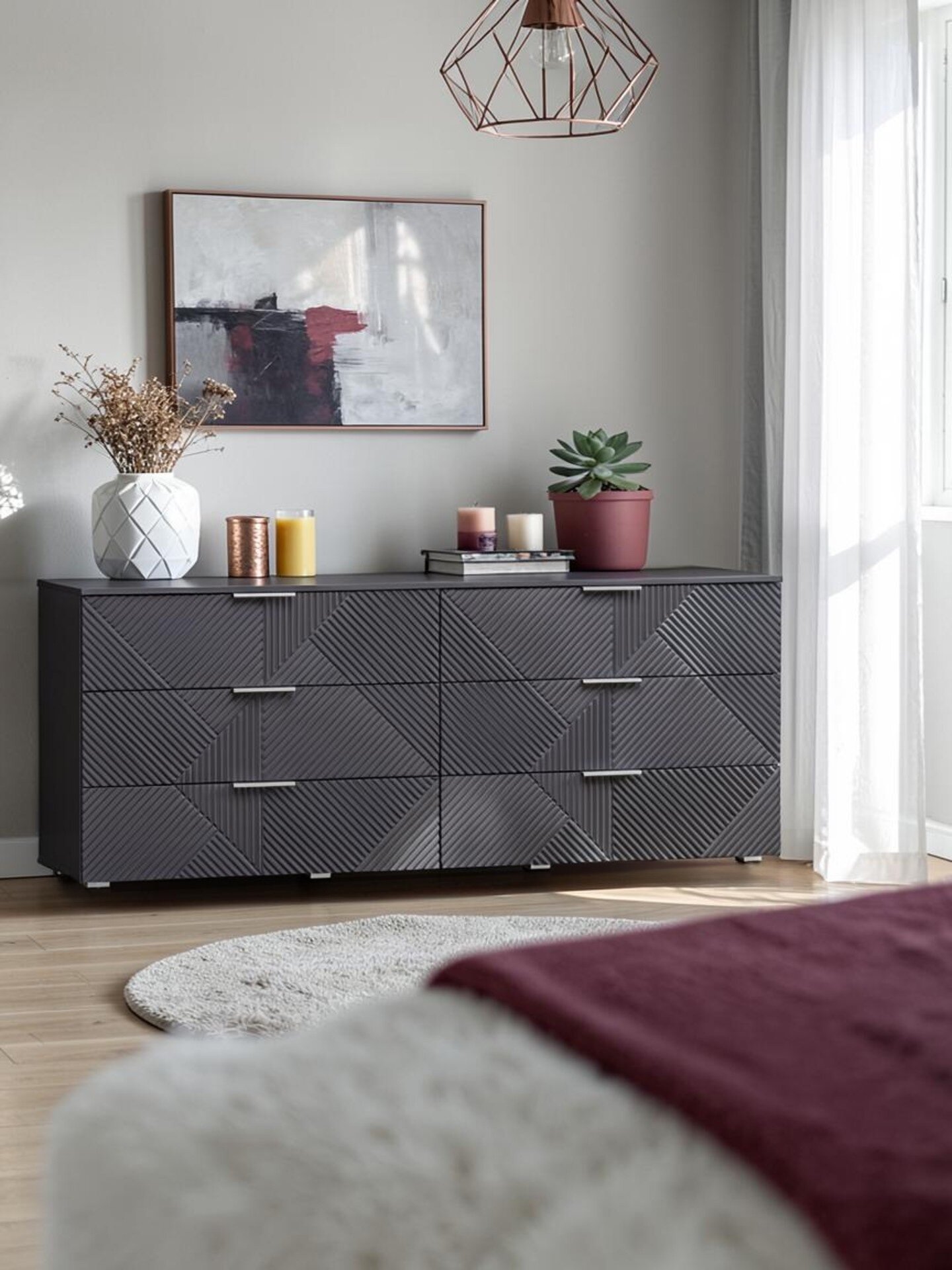 Комод Салерно NEW 6 (МДФ) SF-019 Графит Серый графит 0162 РЕ FM 182x42x72 см, Дом мебели для вас