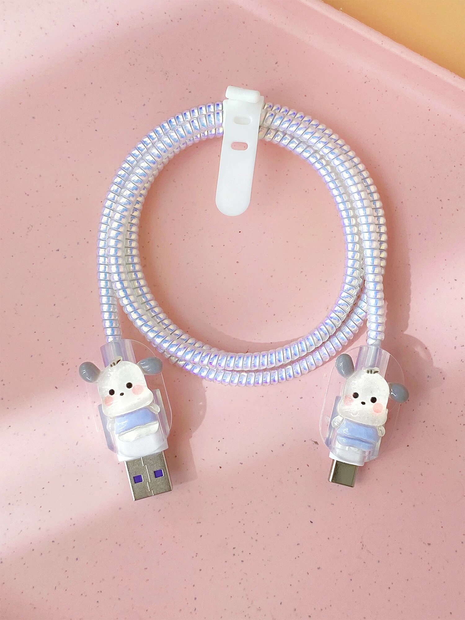 Чехол-защита для кабеля USB-C, прозрачный дизайн пуга, 59# для iPhone и Samsung