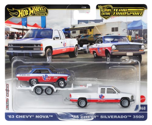 Игрушечная машинка Hot Wheels 50-летие, '63 Chevy Nova & '88 Chevy Silverado 3500 Premium, HRV42, разноцветный, масштаб 1:64