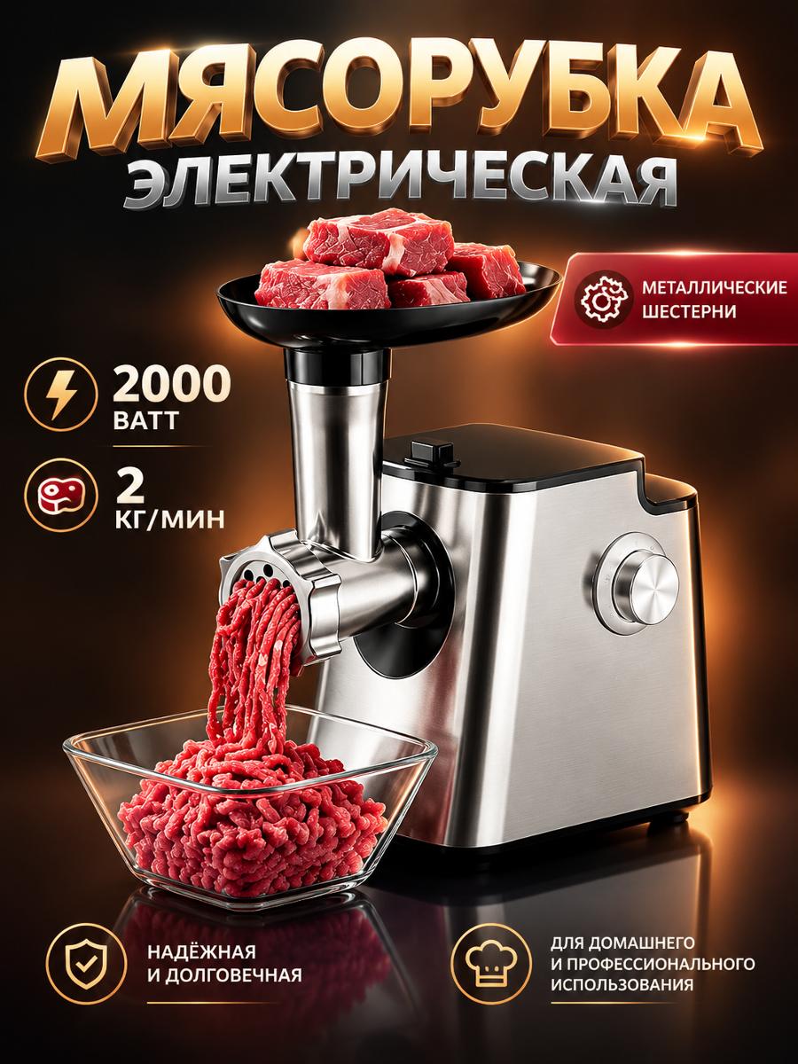 Электромясорубка с функцией колбасника (мясорубка) S20, 220В, для фарша и колбас, компактная