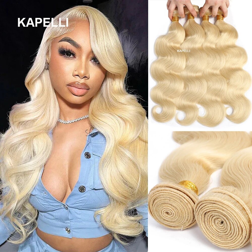 Набор из 3-4 пучков волос Loose Body Wave, цвет 613 блонд, 100% натуральные необработанные человеческие волосы, 16A, бразильские, для наращивания
