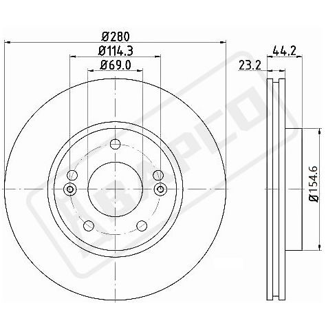 Диск тормозной передний Bapco BD0478 на HYUNDAI: (Avante, Creta, Elantra, i30, Velos) ; SD1071, 51712-3X000 (280х23)
