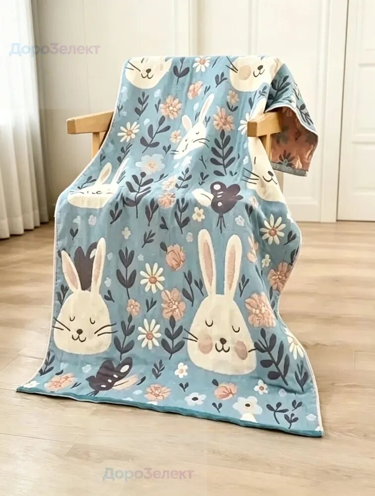 Плед 80x150 см хлопок кролики белый