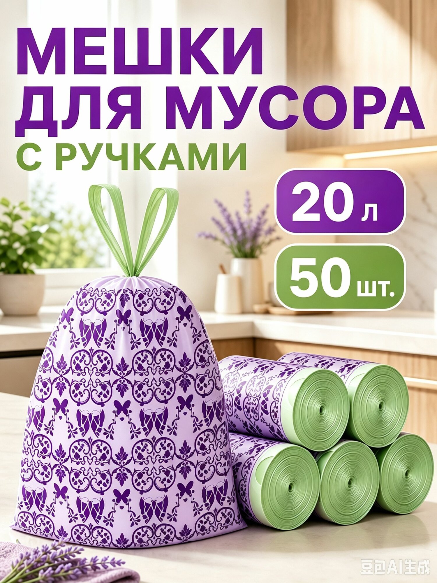 Мешки для мусора 20 л, 20мкм, 50 шт