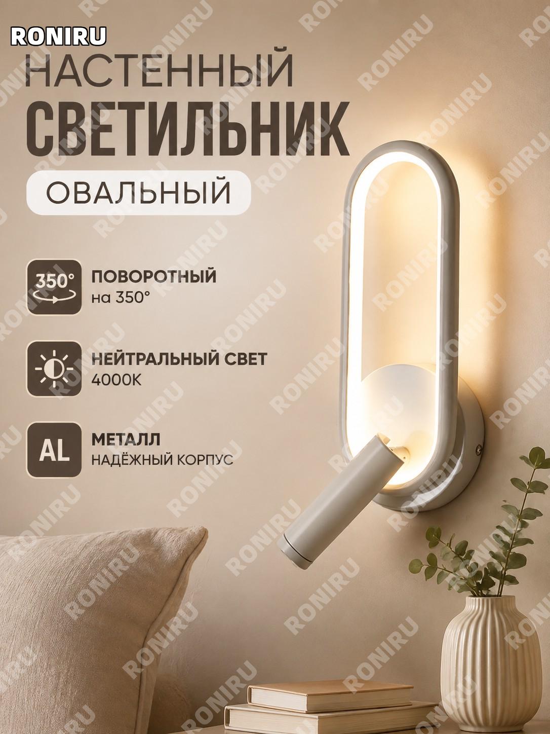 Бра настенное MT-A1 沙白 овальное, обычная версия, одноцветное 4000K, железо, светильник для спальни и гостиной декор
