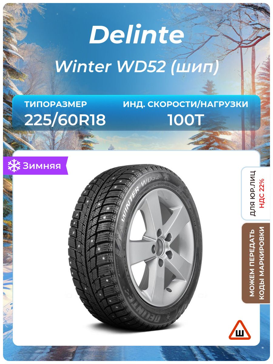 Шина Delinte Winter WD52 (шип) 225/60R18 100T шипованная зимняя