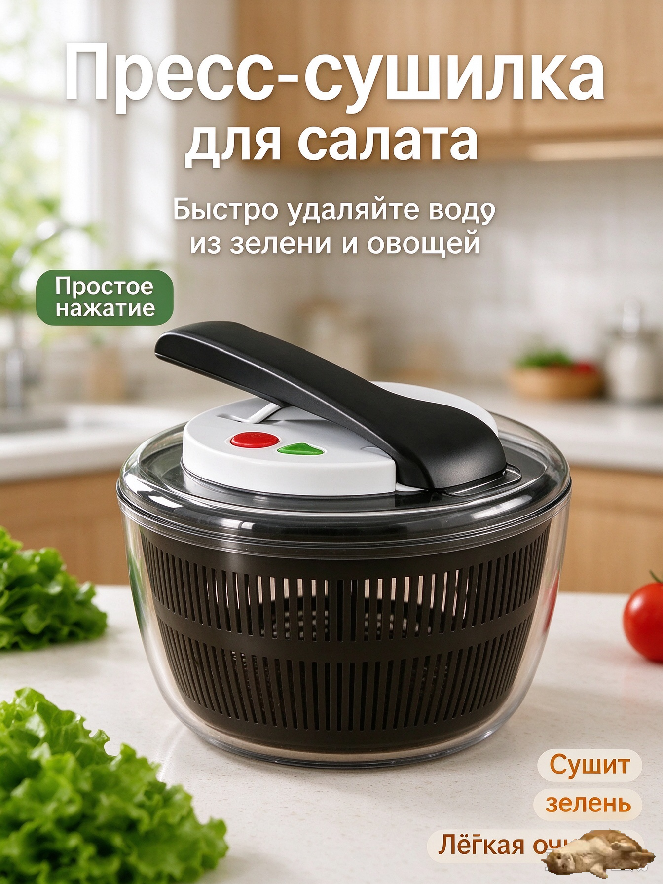 Сушилка для салата ручная пресс-сушилка, центрифуга для овощей и зелени, салатница для быстрого удаления воды