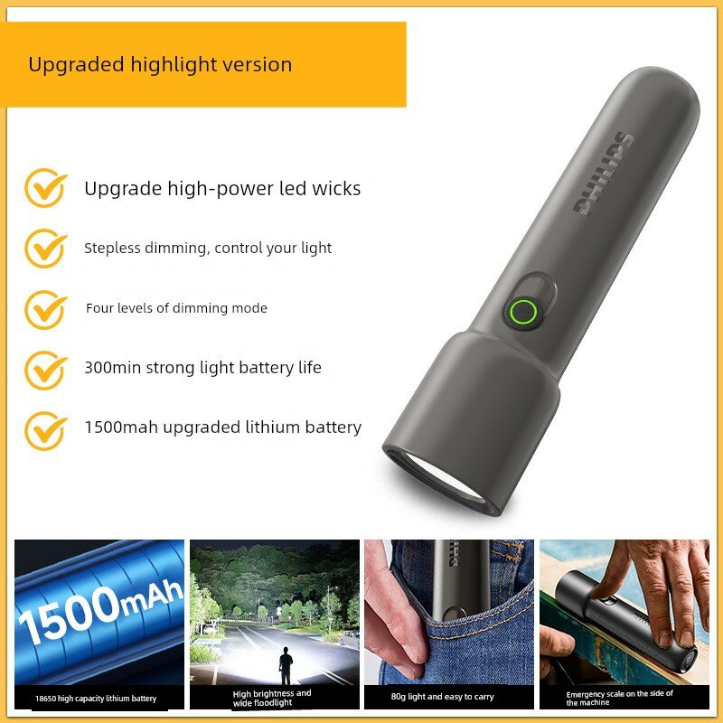 Фонарь Philips с ярким светом, сверхъяркий, дальнобойный, перезаряжаемый, долговечный, компактный, для домашнего