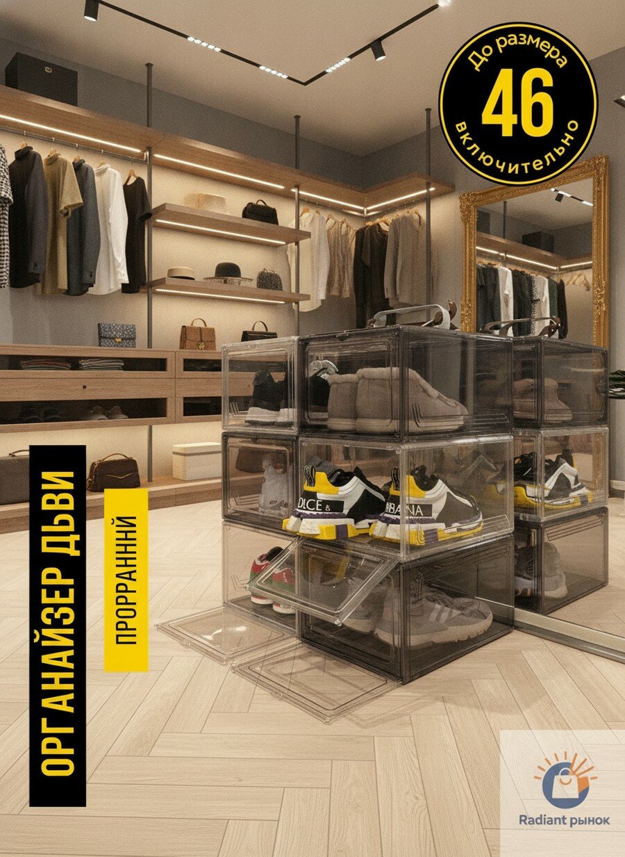 Прозрачный контейнер для хранения вещей из ABS пластика 36x27x20 см, 1 шт, Коробка в разобранном виде с инструкцией