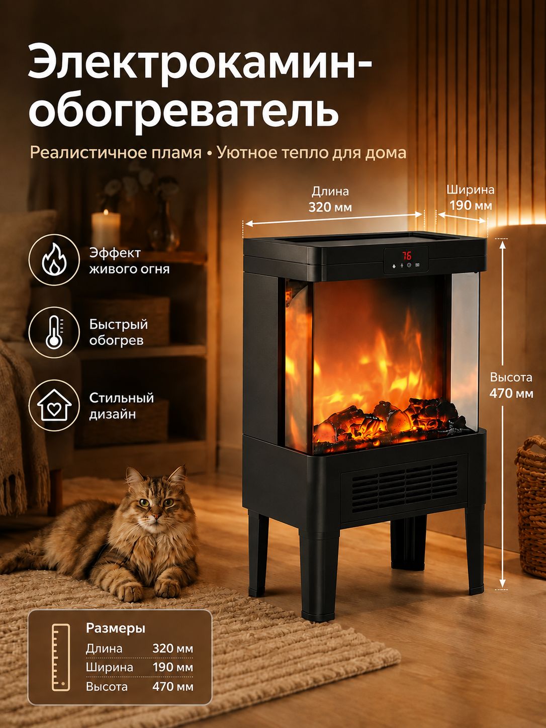 Электрический камин MZ38 напольный, обогреватель с эффектом живого пламени, уютный декор для дома
