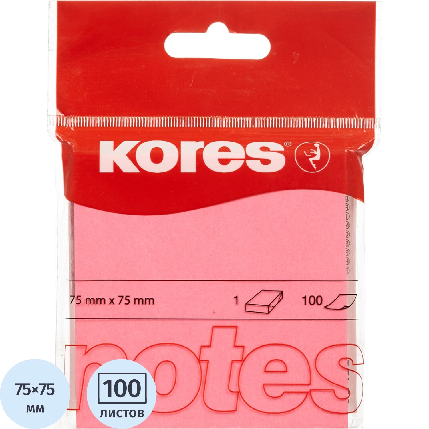 Kores Стикеры Kores 75x75 мм неоновые розовые (1 блок на 100 листов)