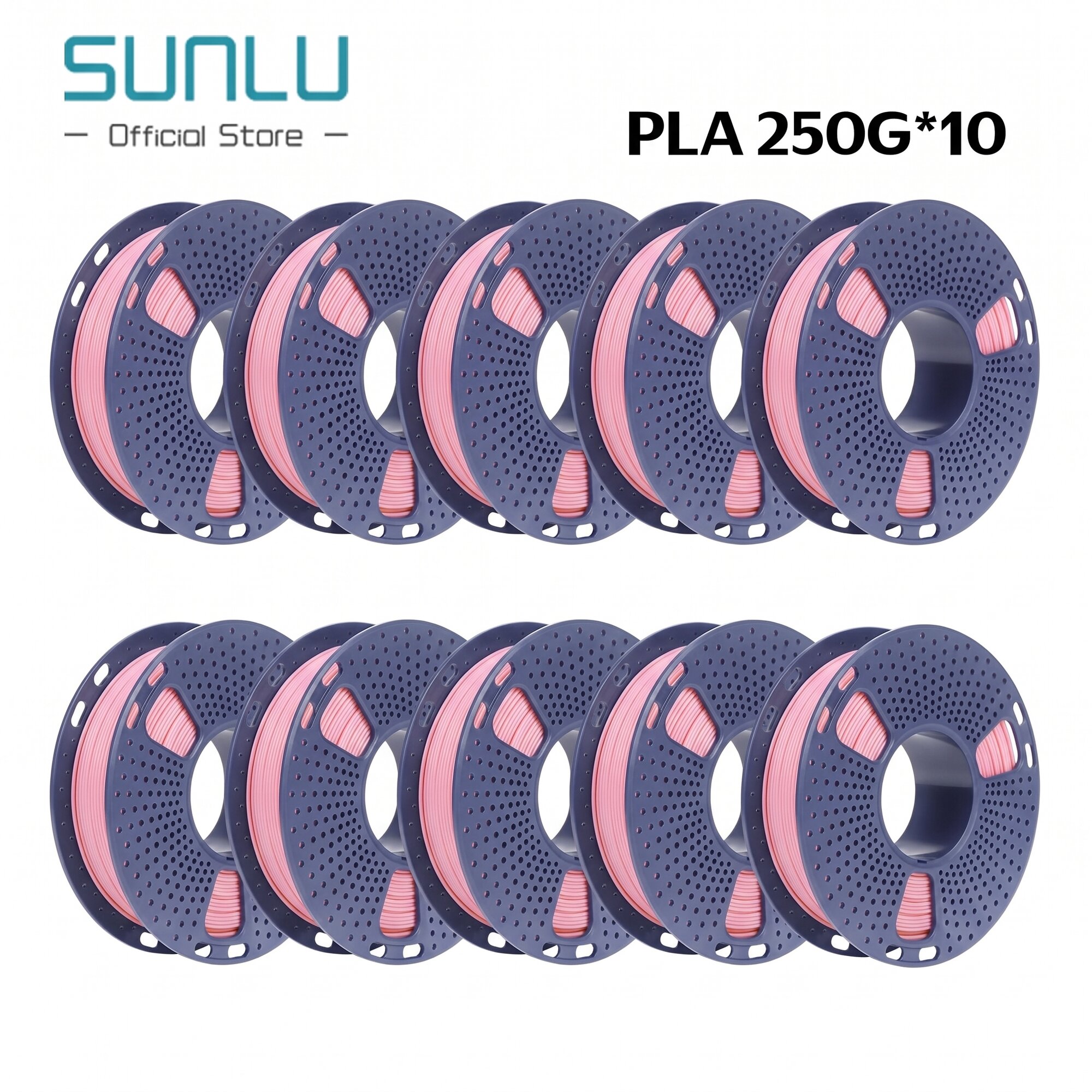 Филамент для 3D-принтера Sunlu PLA, розовый, 250 г, 1.75MM, комплект 10 катушек