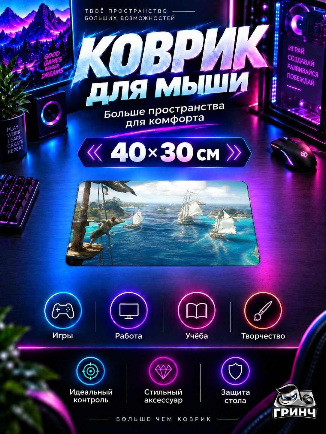 Игровой коврик для мыши 40×30 см — Skull and Bones / Скалл энд Боунс — Skull And Bones Artwork