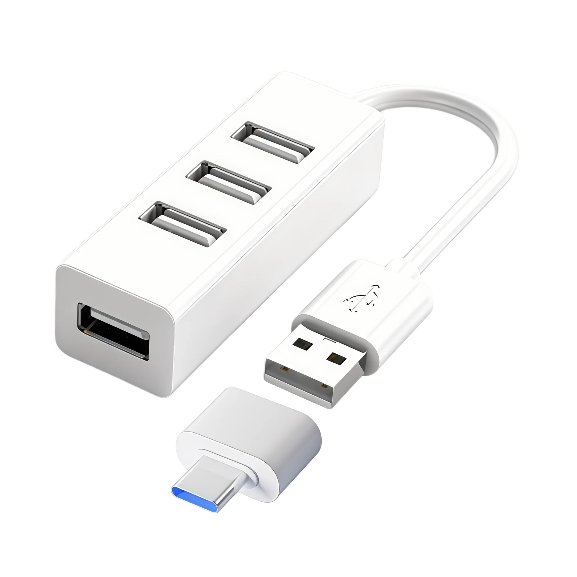 Многофункциональный USB-концентратор 2.0 с портом Type-C, двойной высокоскоростной orange