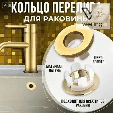 Кольцо перелива для раковины матовое золото, 1 шт. заглушка для раковины на перелив в ванной