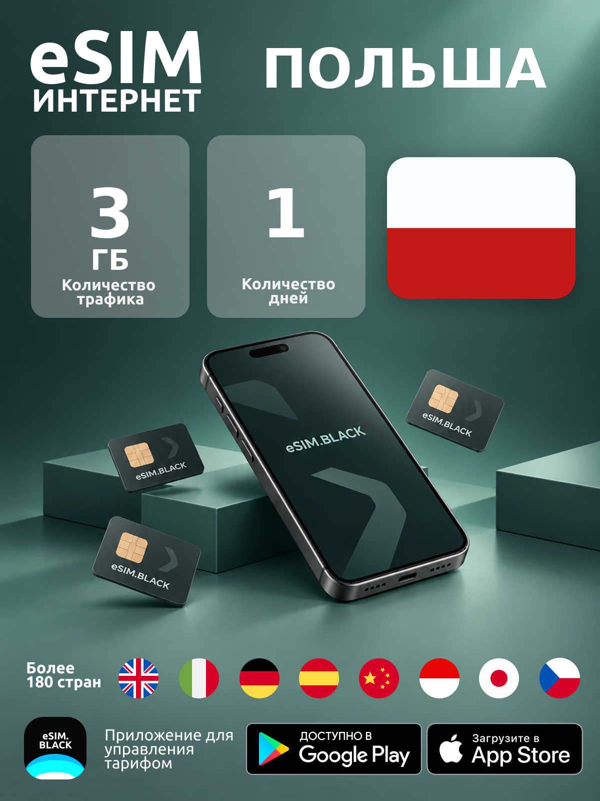 Польша/1 день/3 ГБ - eSIM для мобильного интернета ( iPhone | Android ).