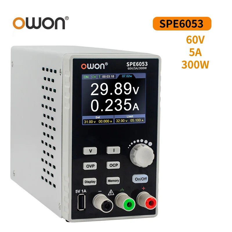 Программируемый источник постоянного тока OWON SPE 300W 60V/10A 60V/5A с LCD-дисплеем 2,8", разрешением 10мВ/1мА, цифровым регулировщиком напряжения SPE6103