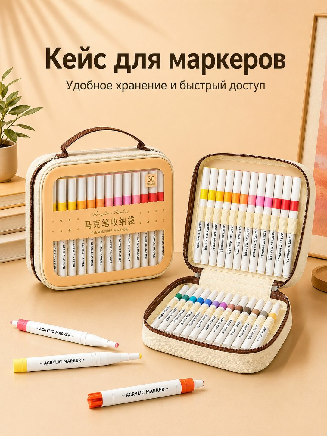 Кейс для маркеров, 24 слота, пенал-футляр для скетч-маркеров, фломастеров и цветных карандашей, сумка-органайзер для хранения канцелярии