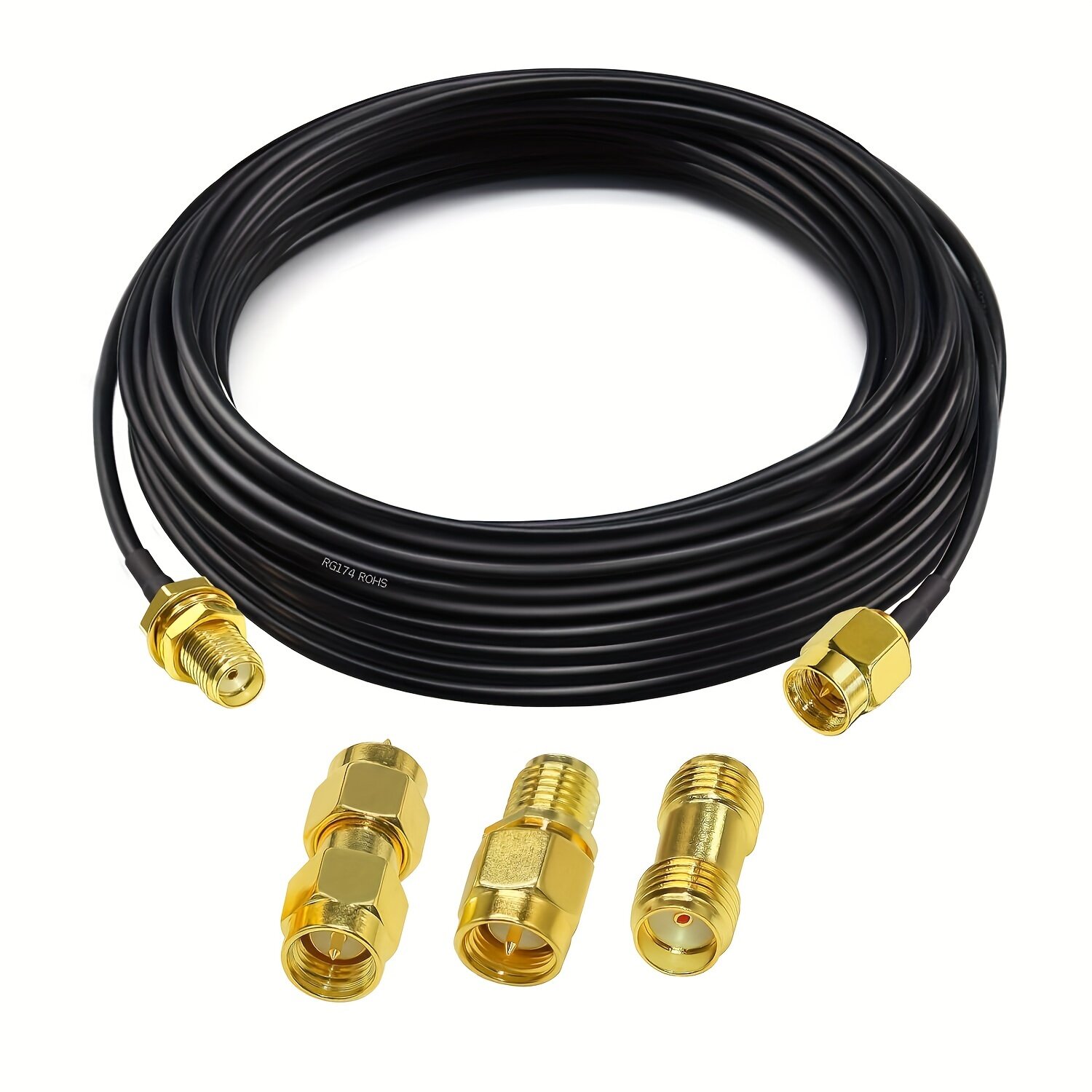 Кабель-удлинитель RG174 SMA, 5M, мама-папа, низкие потери, 3 адаптера SMA, для SDR, радио, CB, WiFi (не для ТВ)