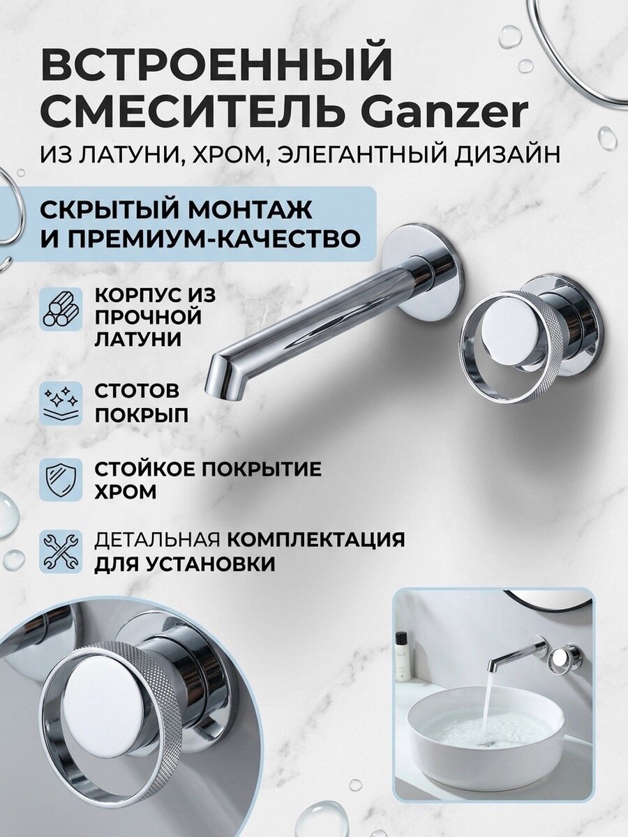 Настенный встраиваемый смеситель для раковины Ganzer GZ19144 хром