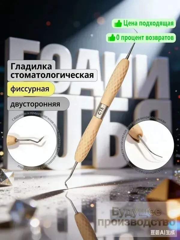 Гладилка стоматологическая двусторонняя фиссурная СТ-5, инструмент для художественной реставрации зубов и моделирования композитов, эргономичная силиконовая ручка, автоклавируемая (134C), бежевая.