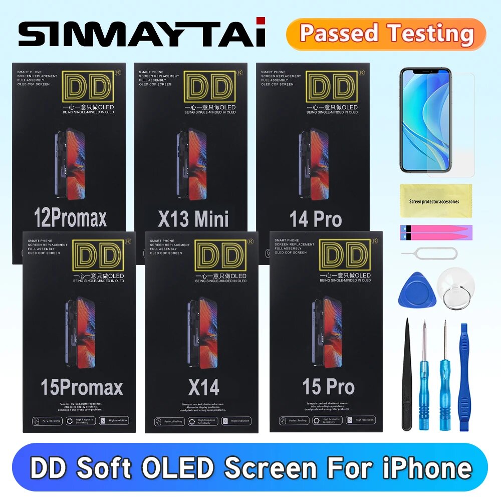 Мягкий OLED LCD дисплей с сенсорным экраном для iPhone 12, 13, 14, 15, 16, 17 Pro Series, замена экрана Soft OLED
