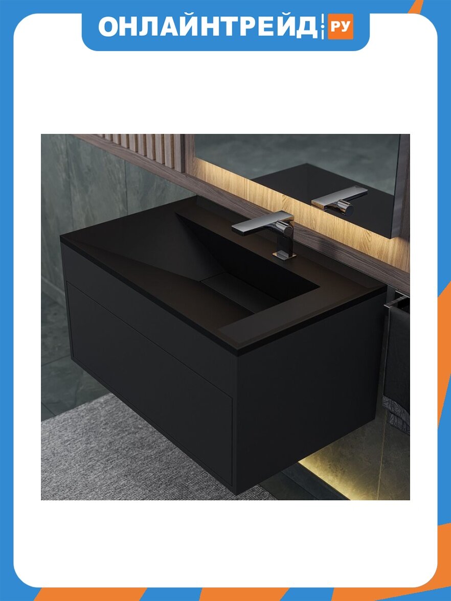 Uperwood Раковина для ванной кварцевая Lotus Quartz 80х50х13 см, черная матовая, уголь