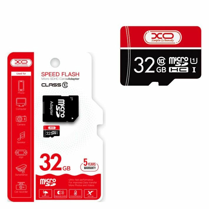 Карта памяти XO Micro SD (с адаптером), 32gb, черно-красная