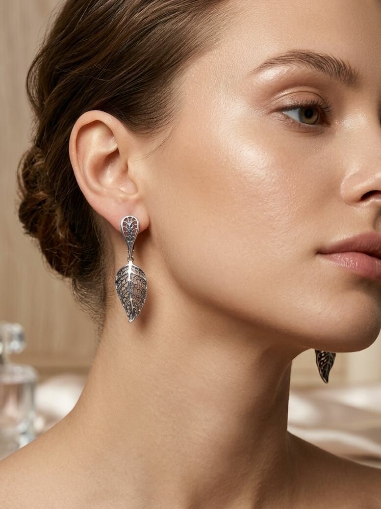 Серьги JEWELRY of KUBACHI, серебро, 925 проба, оксидирование, размер 20 мм, длина 4 см, , серебристый/черный — фото 1