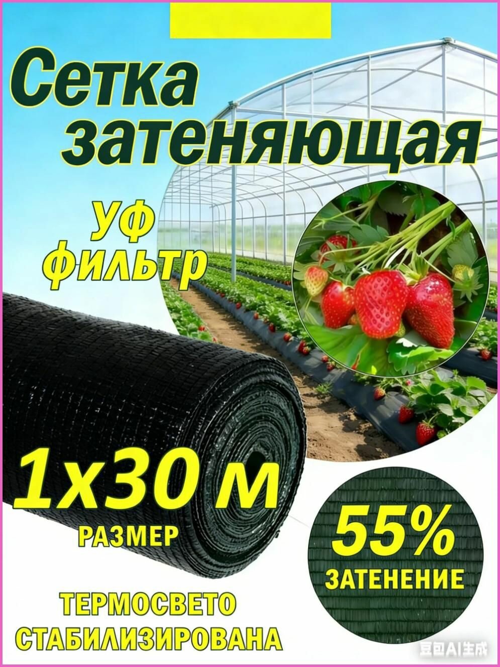 Сетка садовая затеняющая, Пластик,95г/кв. м,30х1м