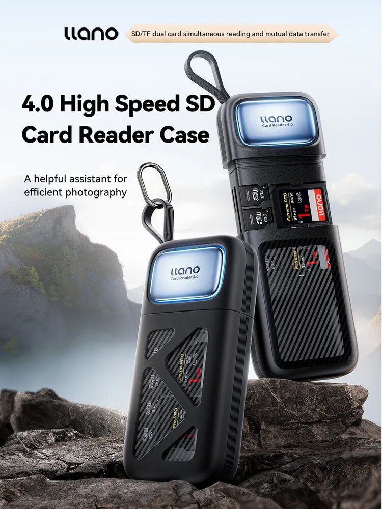 Llano Картридер Type-C/USB 4.0 с 12 слотами для SD/TF карт, защита от ударов и воды, скорость 312 МБ/с