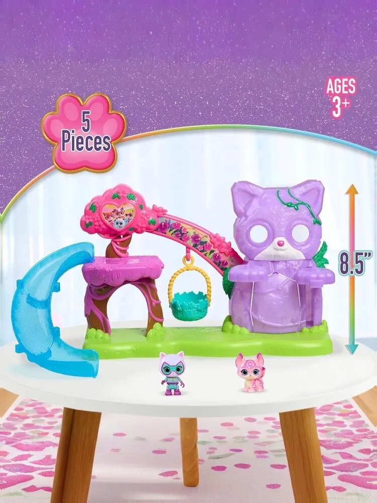 Игровой набор Disney Jr. SuperKitties Суперзвери в дикой игре с горкой и качелями, 5 деталей, 3 фигурки с подвижными суставами игрушка для фанатов, девочек и детей старше 3 лет, производства Just Play
