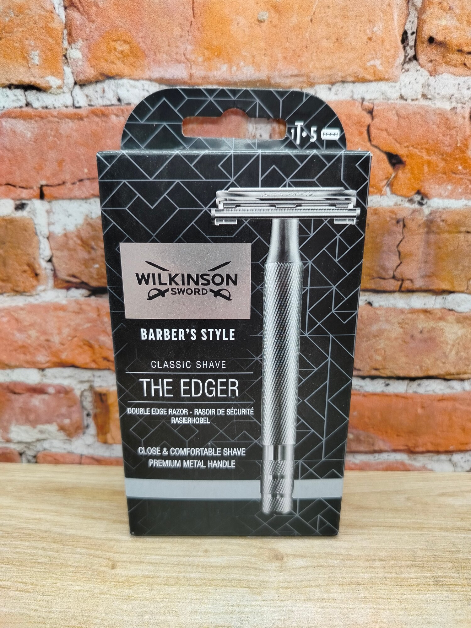 Wilkinson Sword The Edger Classic Классический Т-образный бритвенный станок из стали для двухсторонних лезвий с механизмом бабочкой + 5 лезвий
