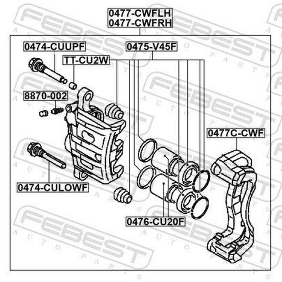 Суппорт тормозной MITSUBISHI LANCER CY/CZ# 2007.03-2017.12 перед. лев. (со скобой) FEBEST 0477CWFLH