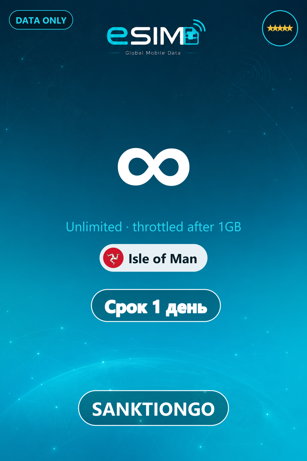 ESIM Остров Мэн — безлимит интернета на 1 день, туристическая сим-карта для интернета в поездках