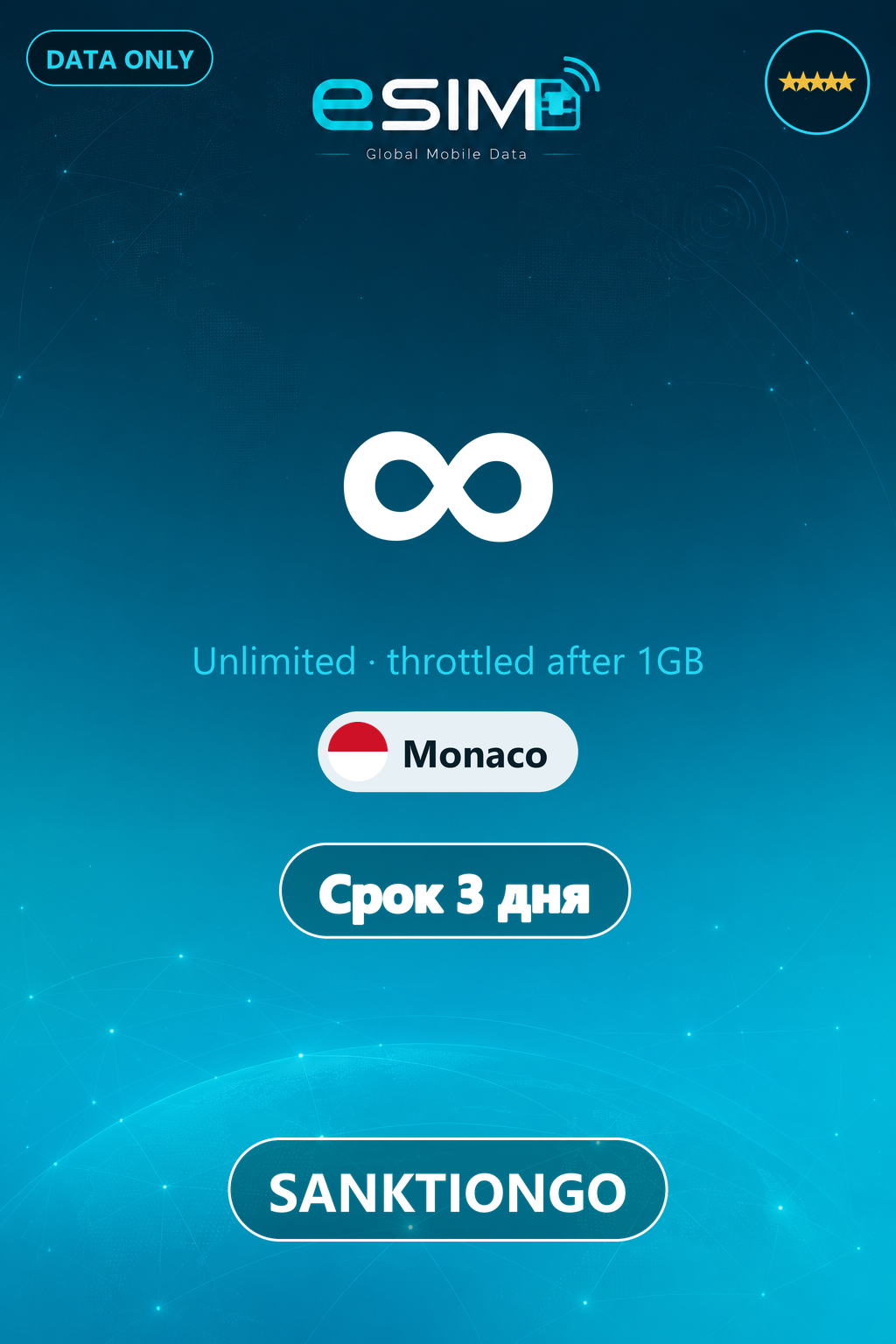 ESIM Монако — безлимит интернета на 3 дня, туристическая сим-карта для интернета в поездках