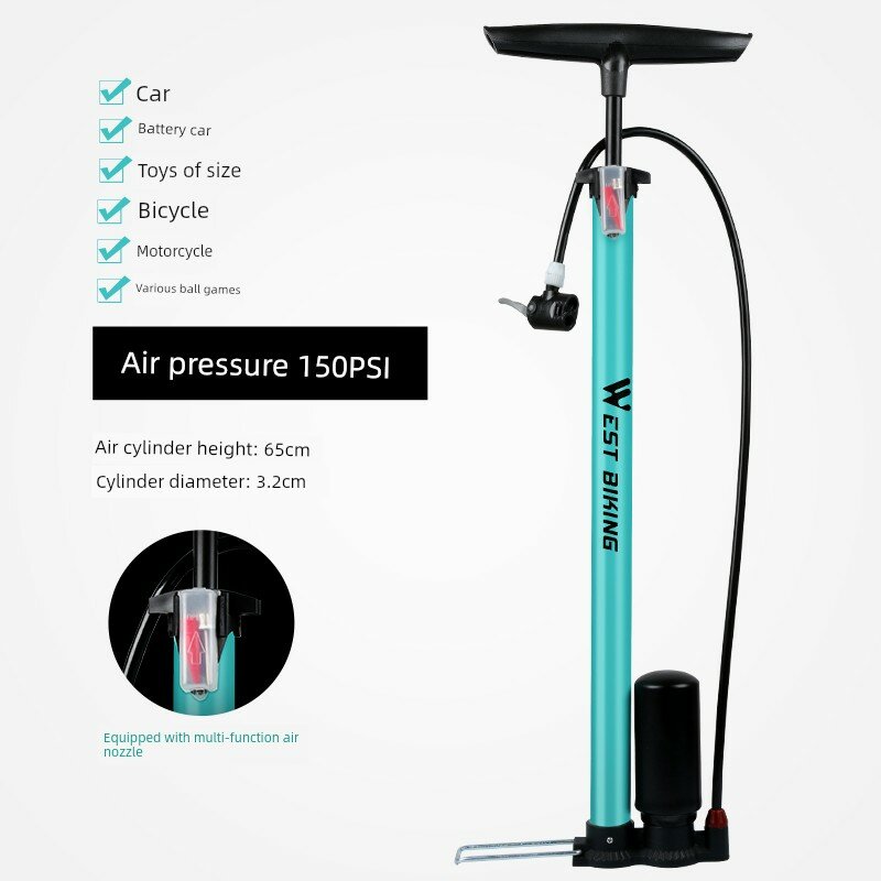 Xiqi Портативный высоконапорный насос для велосипедов, синий, 150PSI с манометром