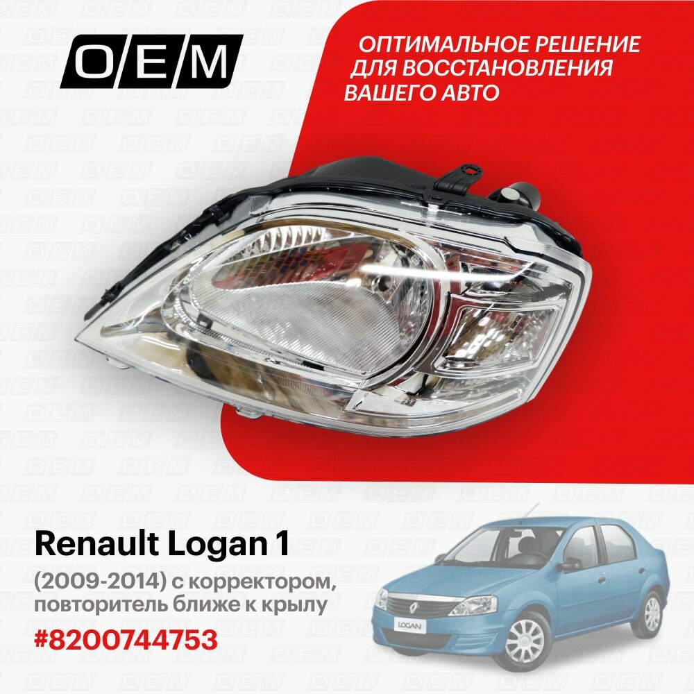 Фара левая для Renault Logan 1 год с 2009-2014, Рено Логан, 8200744753, O.E.M.
