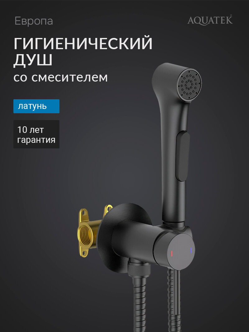 Гигиенический душ со смесителем Aquatek Европа AQ1020BGM, с кнопкой, встраиваемый, настенный, оружейная сталь