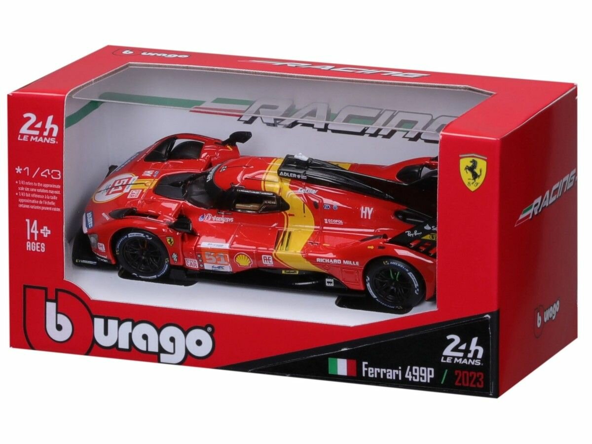 Коллекционная машинка Bburago 1:43 Ferrari 499P LMH 2023 #51 Le Mans Red