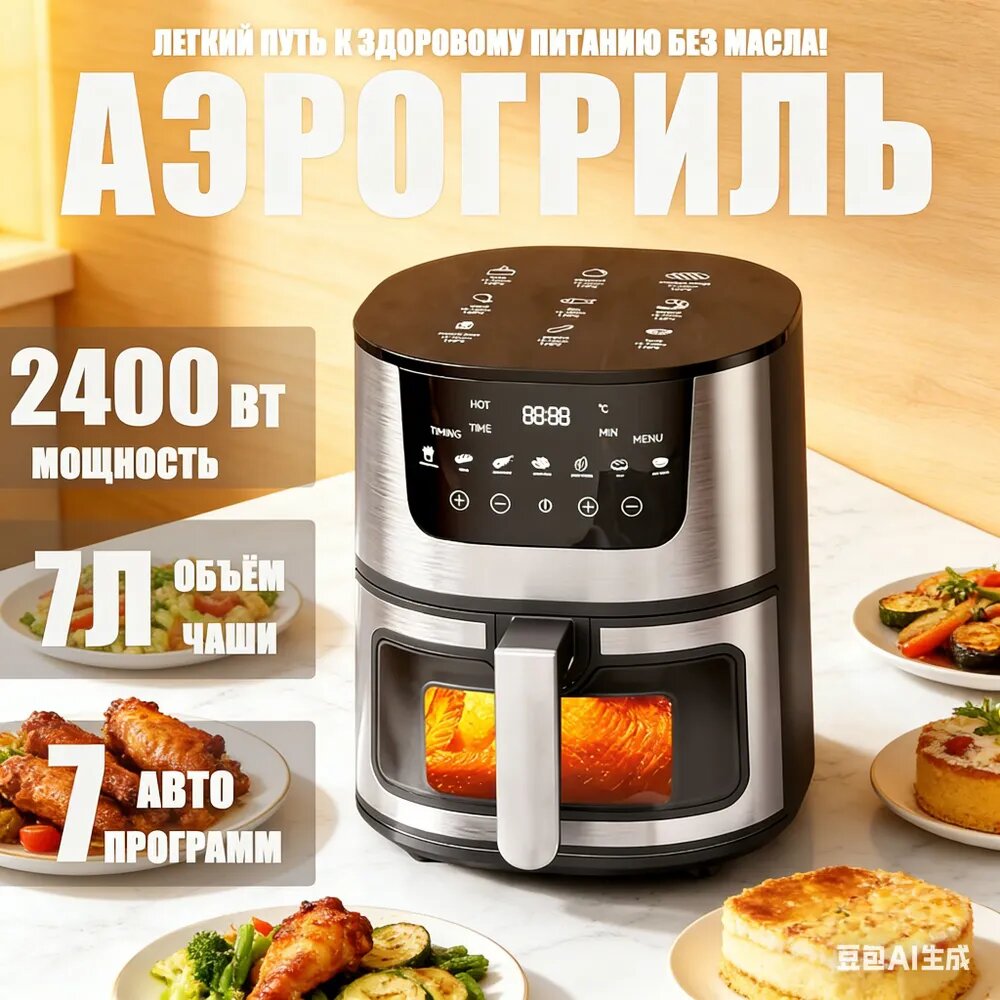 Аэрогриль KQZG-CW-700A-041, черный матовый, черный
