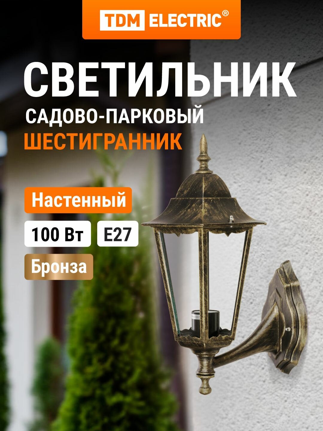 Светильник уличный шестигранник, 100Вт, вверх, бронза TDM Electric