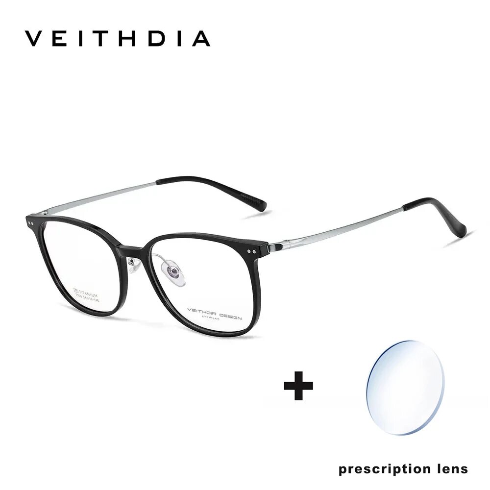VEITHDIA очки P71J09 с black silver, 1.56, Черный, Единая версия, Анти-синий луч + фото-серый
