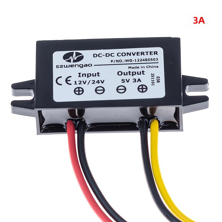 Понижающий преобразователь DC-DC 12V/24V в 5V 3A, вход 8-36V, луженый медный провод, для автомобильного светодиодного освещения