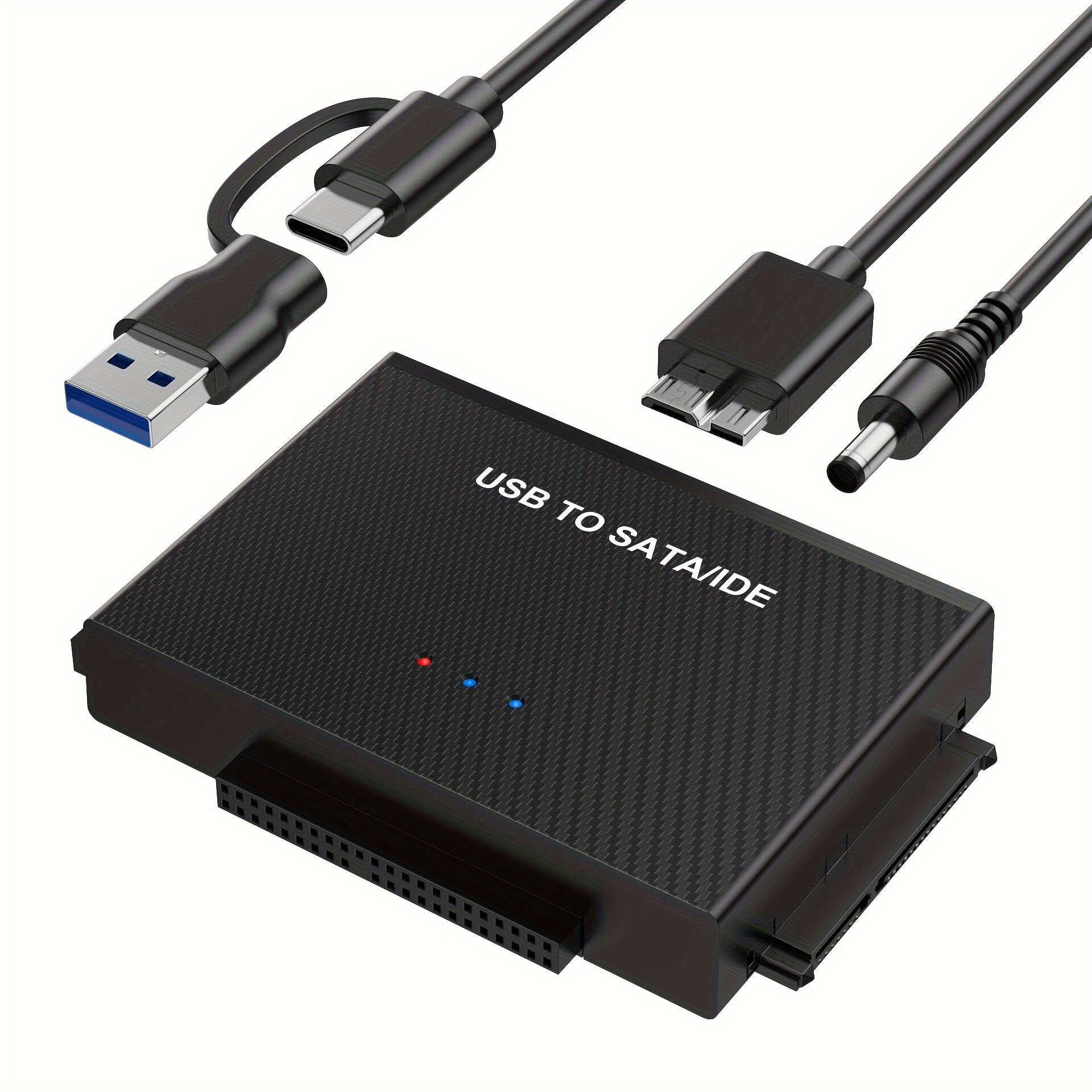 Универсальный адаптер USB-C - IDE/SATA для 2.5/3.5 HDD/SSD и 5.25 оптических приводов с USB-C и USB-A, черный